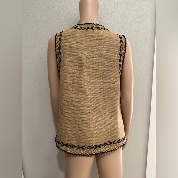 Vintage | Jackets & Coats | Vintage Boho Burlap Sack Crossstitched Vest ...